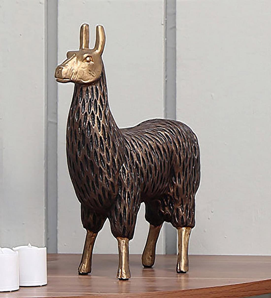 Buy Gold and Brown Standing Lama Showpiece by @home Online - Animal ...