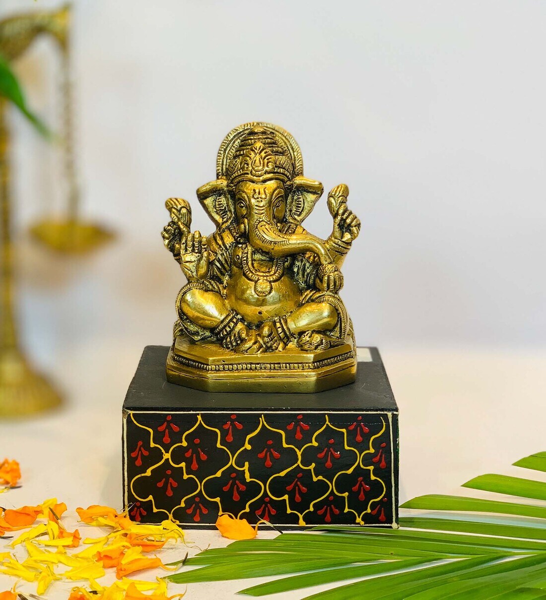 Buy Gold Brass Ganesh On Hexagon Shape Base Idol by Suriti The Culture ...