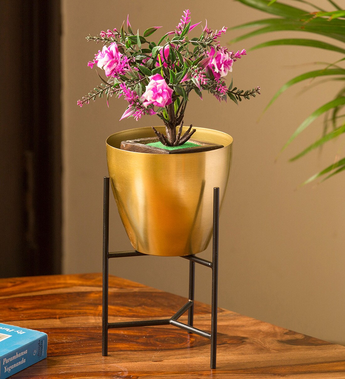 Buy Gold Iron \The Golden Frustum\ Planter Pot With Triangular Stand by ...