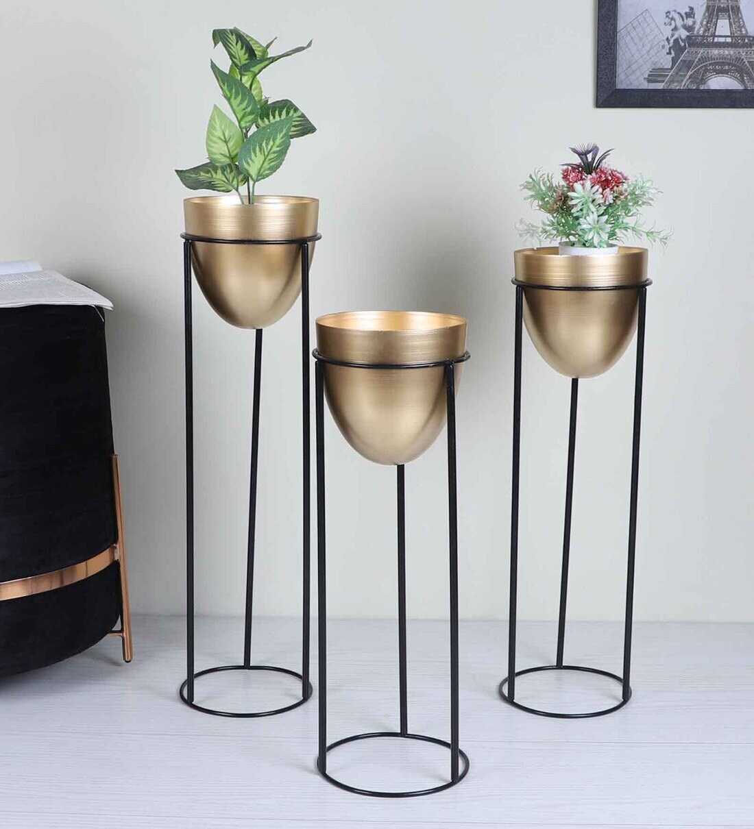 Buy Gold Iron Floor Capsule Floor Planter, Set Of 3 Online - Floor ...