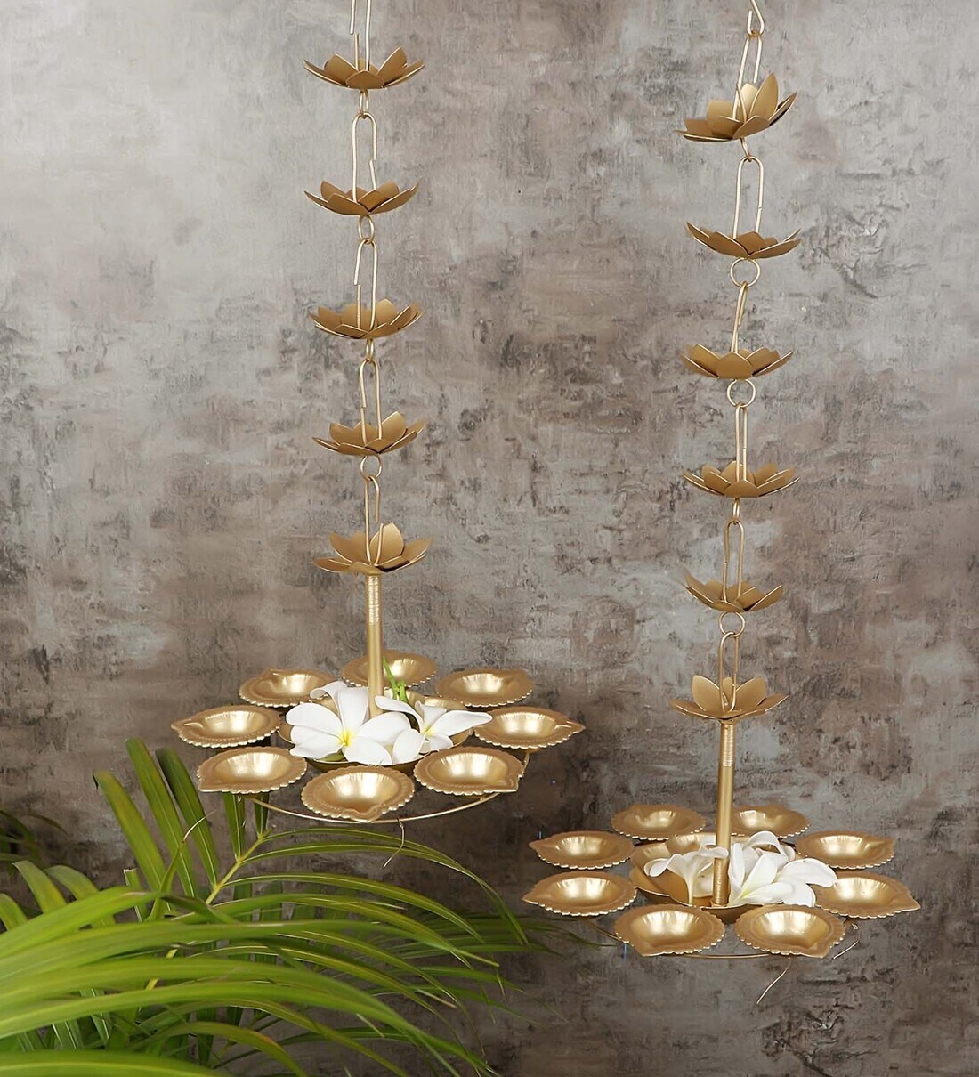 Buy Gold Iron Hanging Diya Urli, Set Of 2 Online - Pooja Metalware ...