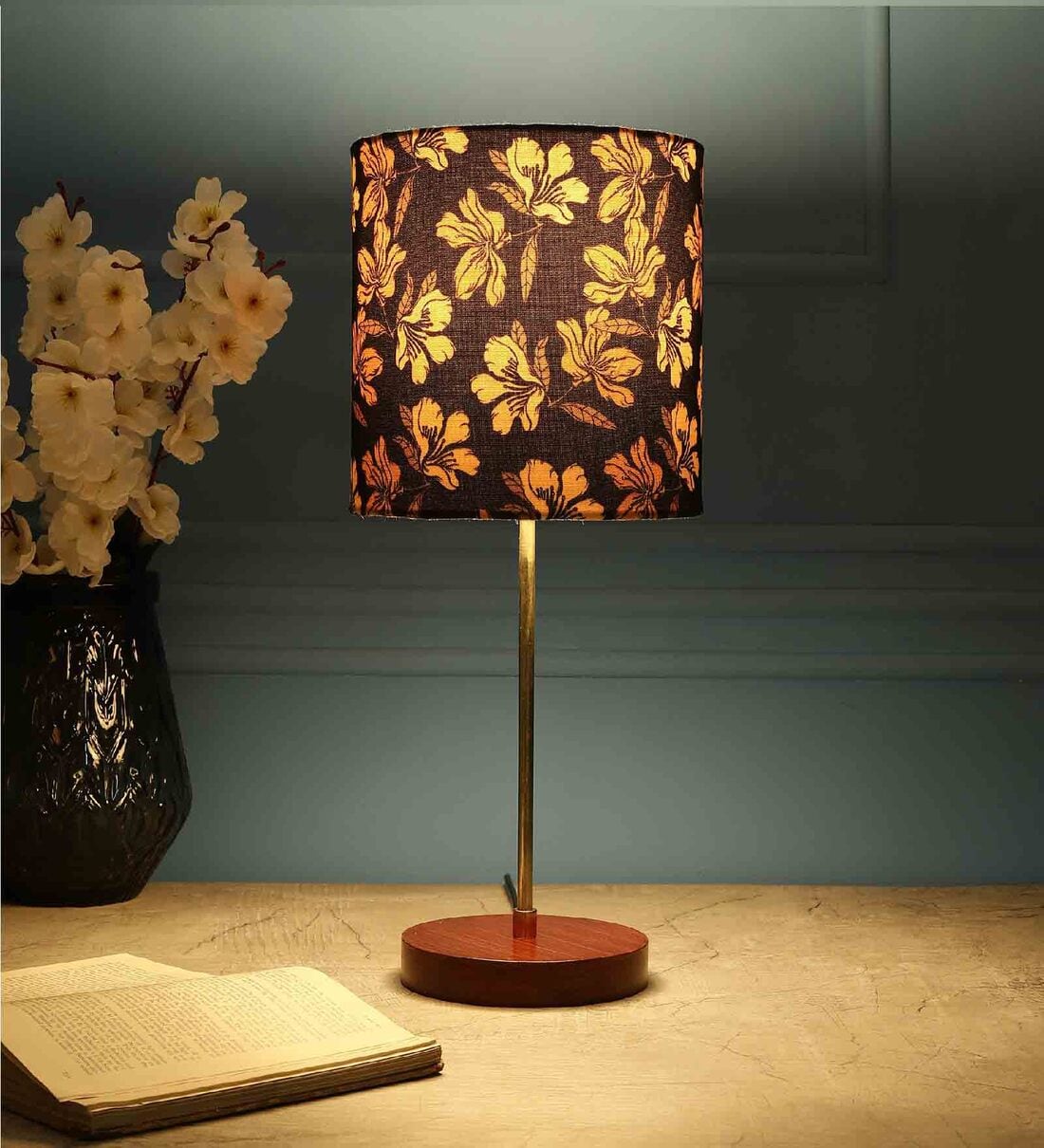 Buy Lavery Gold Fabric Shade Night Lamp With Aluminium Base By BTR ...