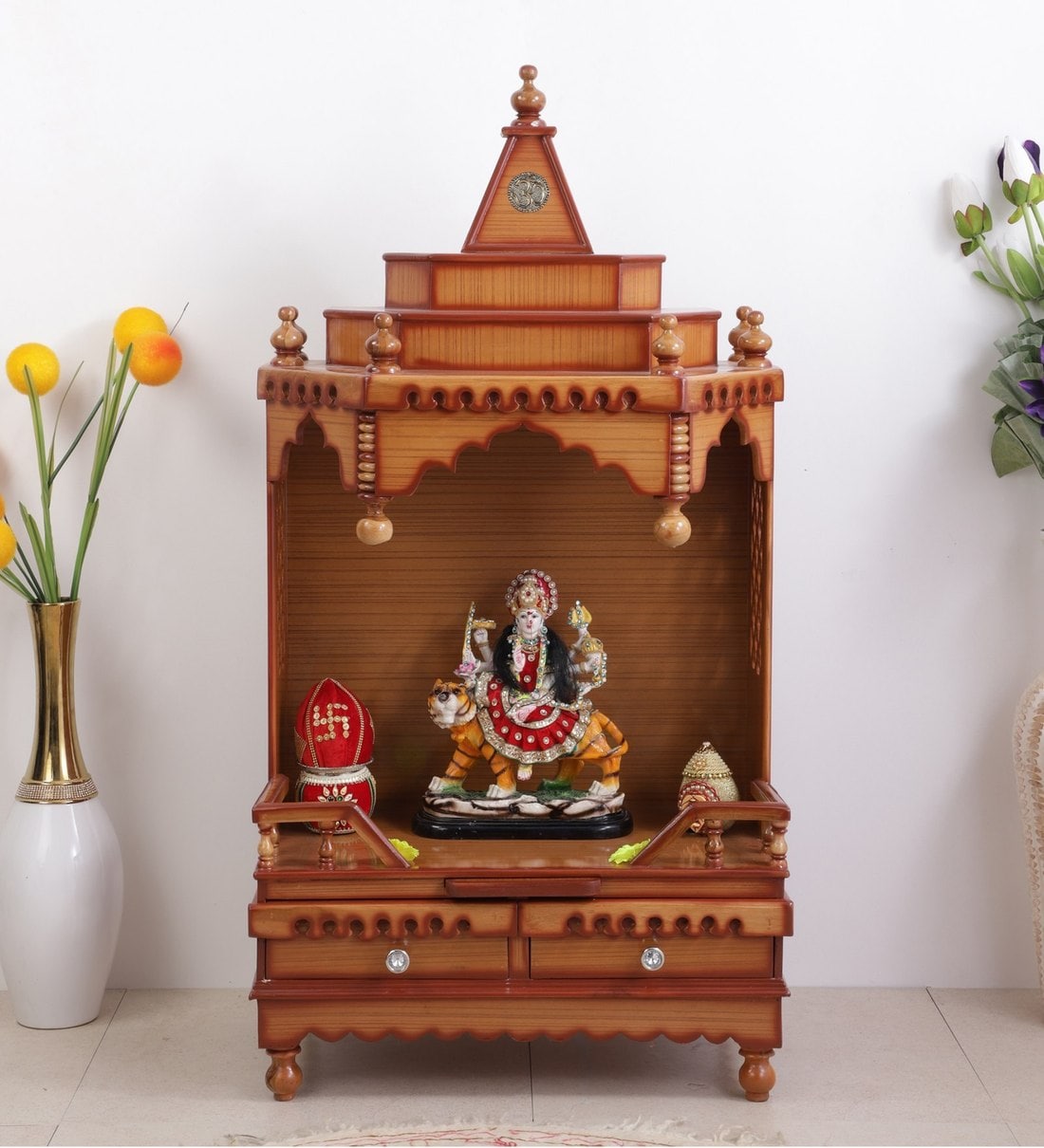 Buy Gold Teak Wood Pooja Mandir Without Door Online - Mandirs ...