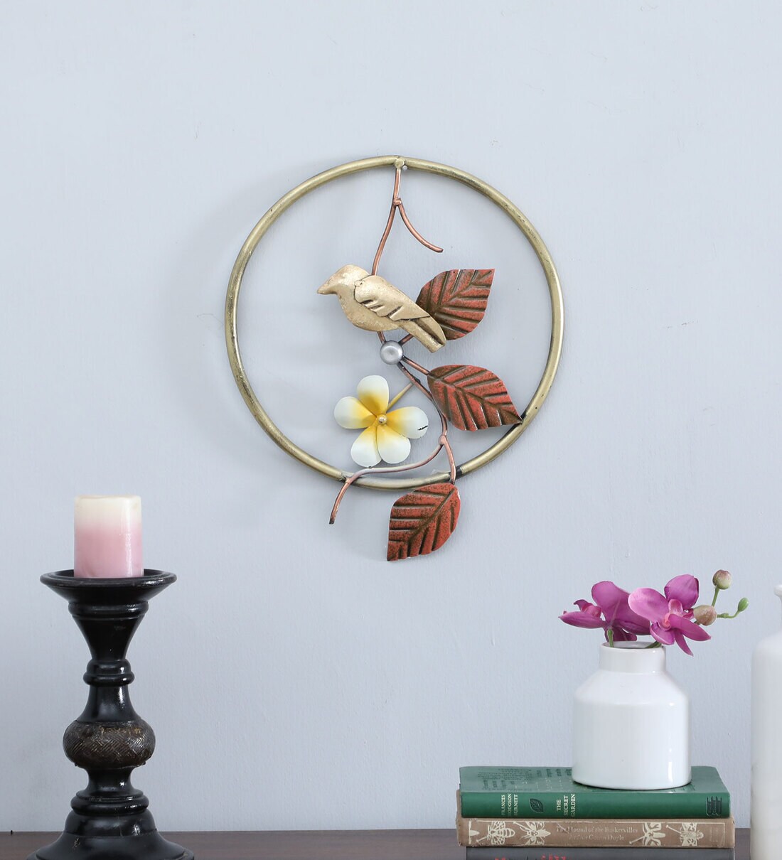 Buy Golden Iron Leaf Ring Wall Art Online - Floral Metal Art - Metal ...