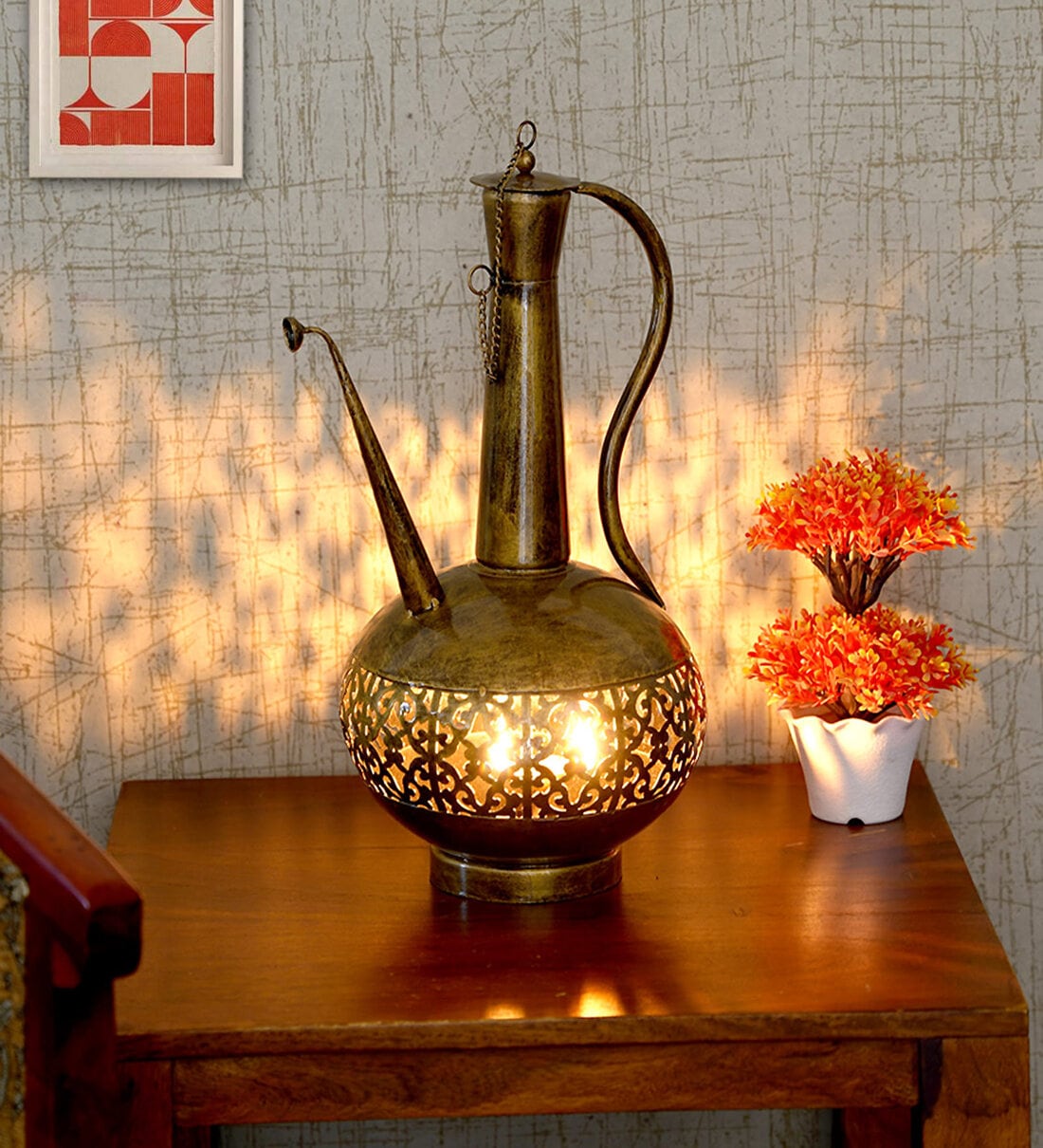 Buy Golden Polished Surai Vulcan Diya Candle Lantern Online - Table Tea ...