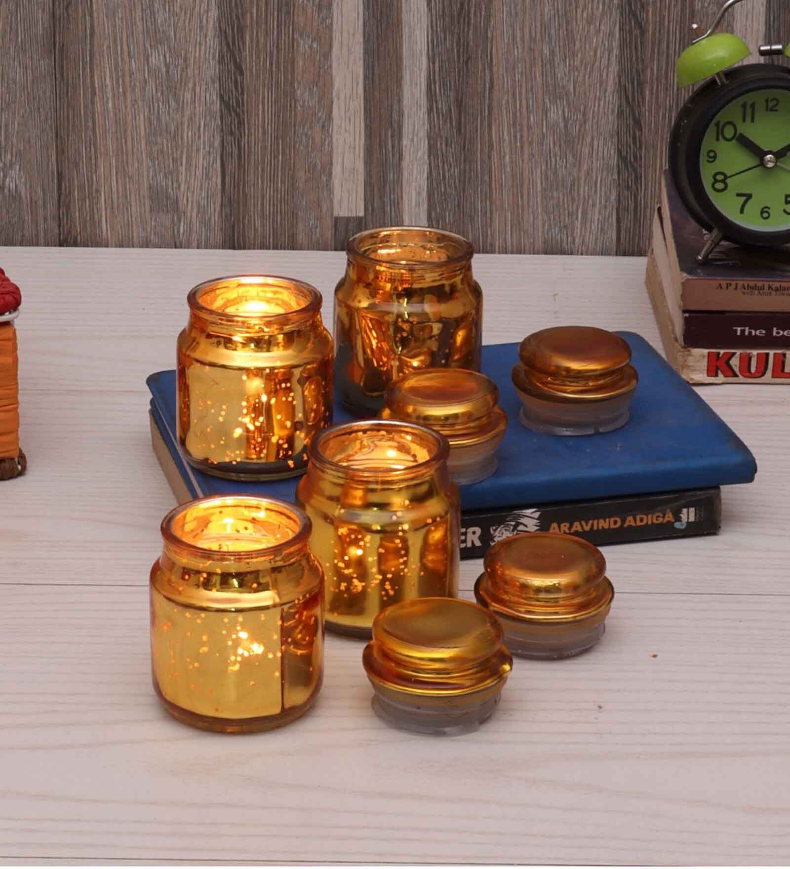 Buy Gold Glass Jars With Lid Set Of 4 at 33% OFF by Amaya Decors ...