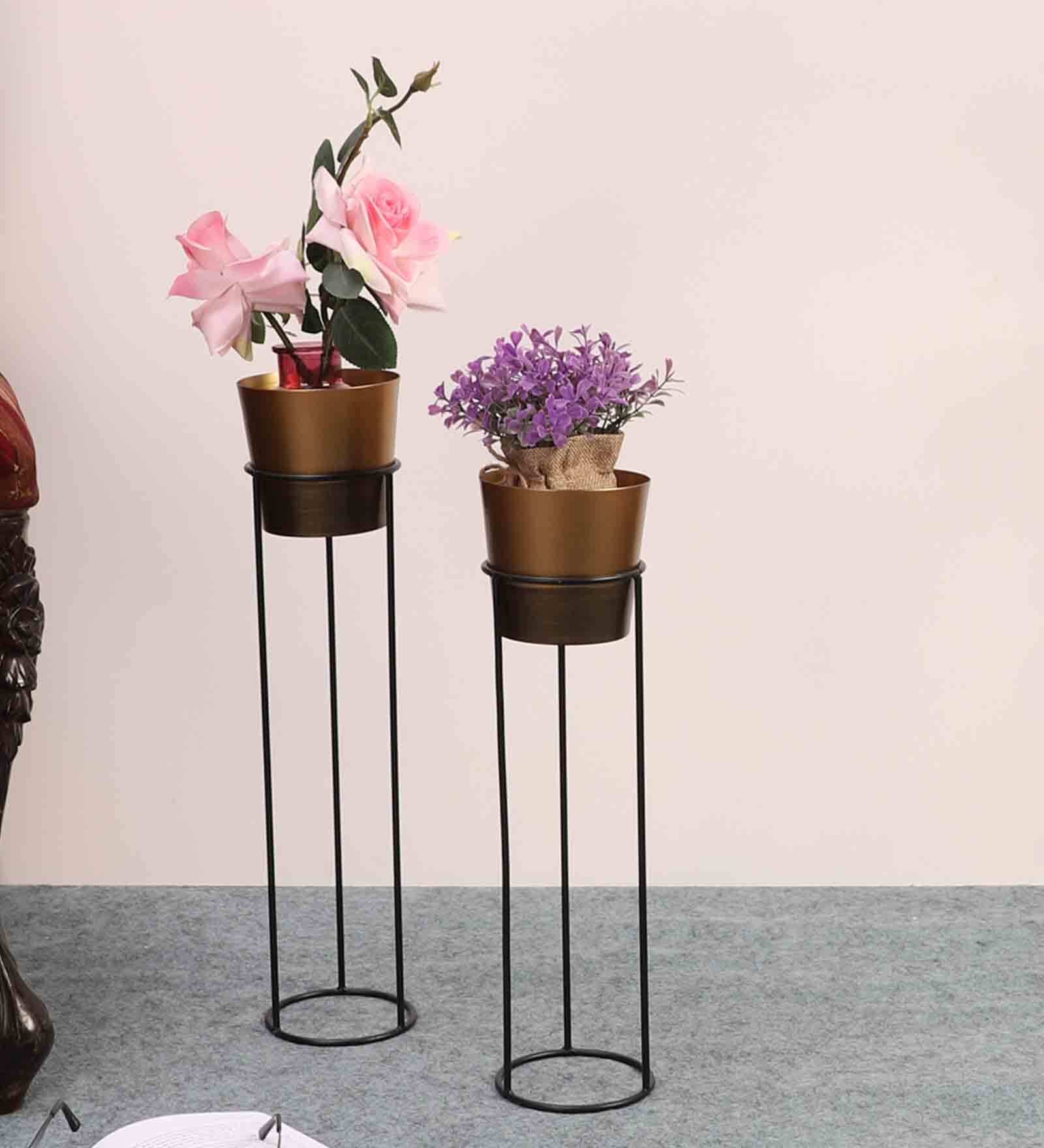 Buy Gold Metal Floor Planters By Pristine Interiors Online - Floor ...