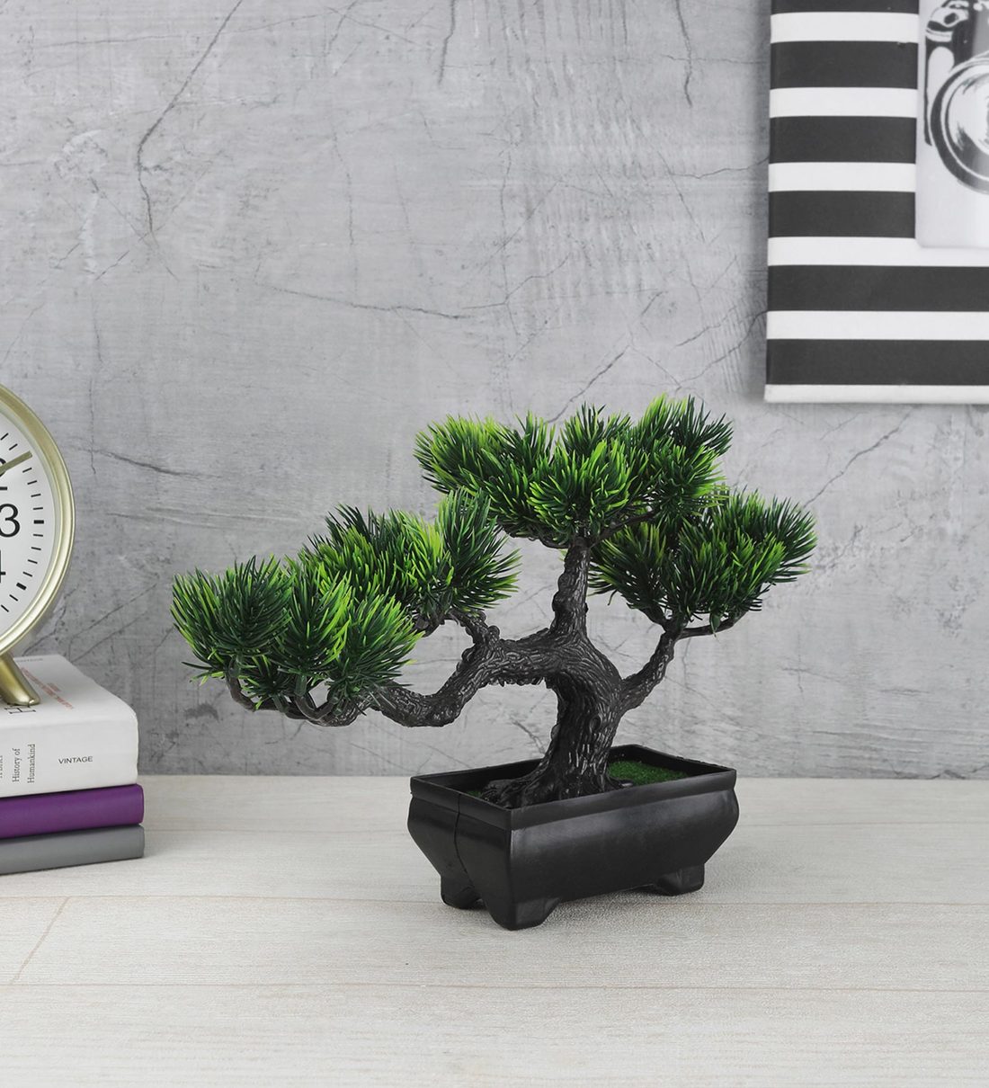 Buy Green Plastic and Polyester Blend Artificial 4 Head Bonsai Tree ...