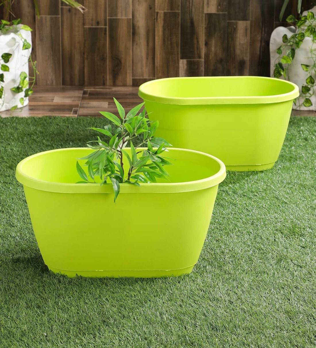 Buy Green Plastic Garden Essential Balcony Hanging Planter Pot with ...