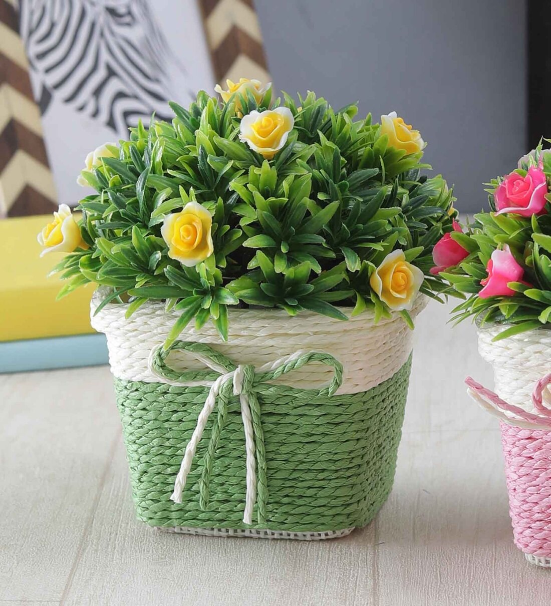 Buy Green Plastic Yellow Roses Artificial Plant with Pot by Foliyaj at ...