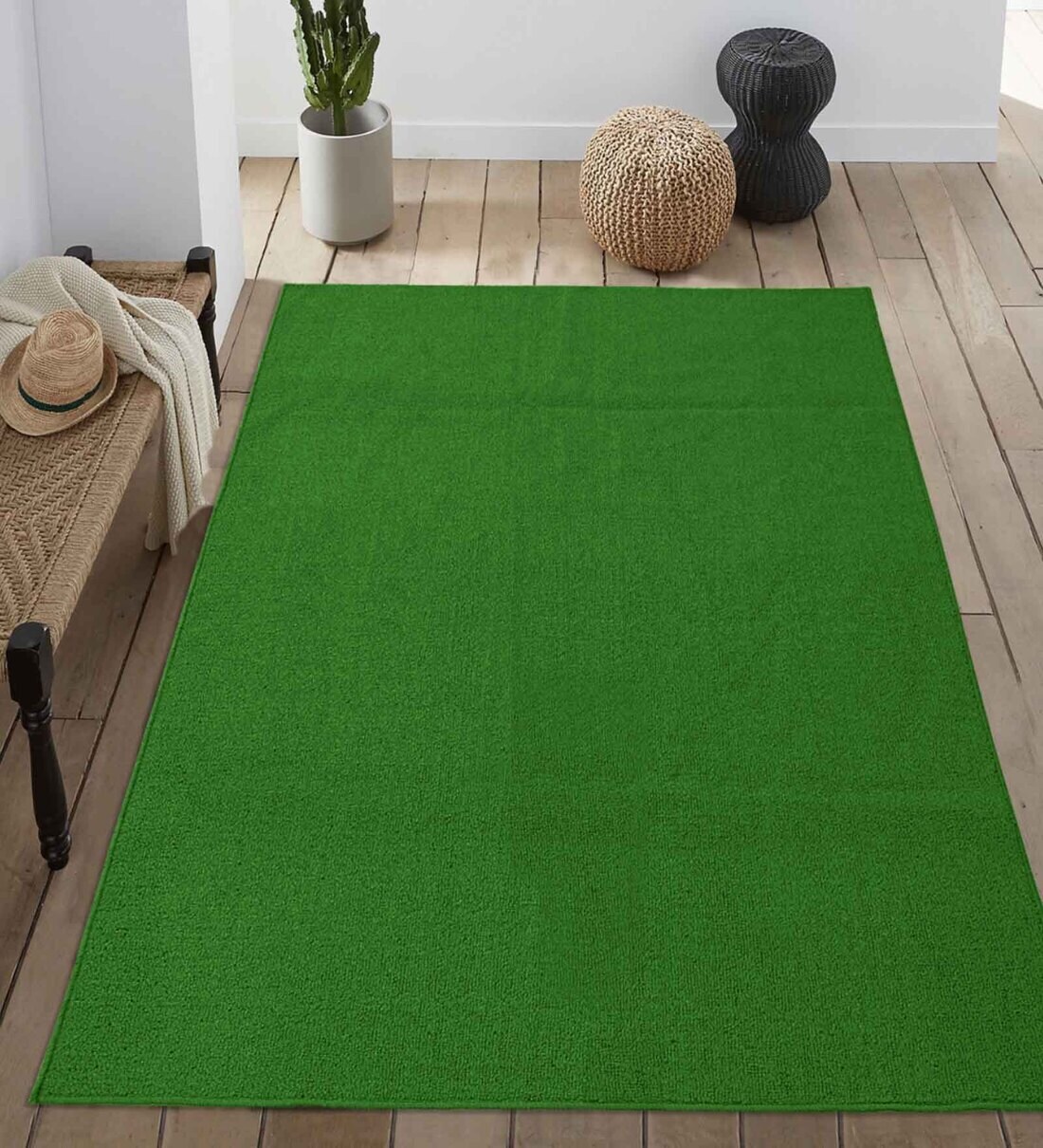 Buy Green Solid Polypropylene 4 ft x 6 ft Hand Woven Carpet by Saral ...