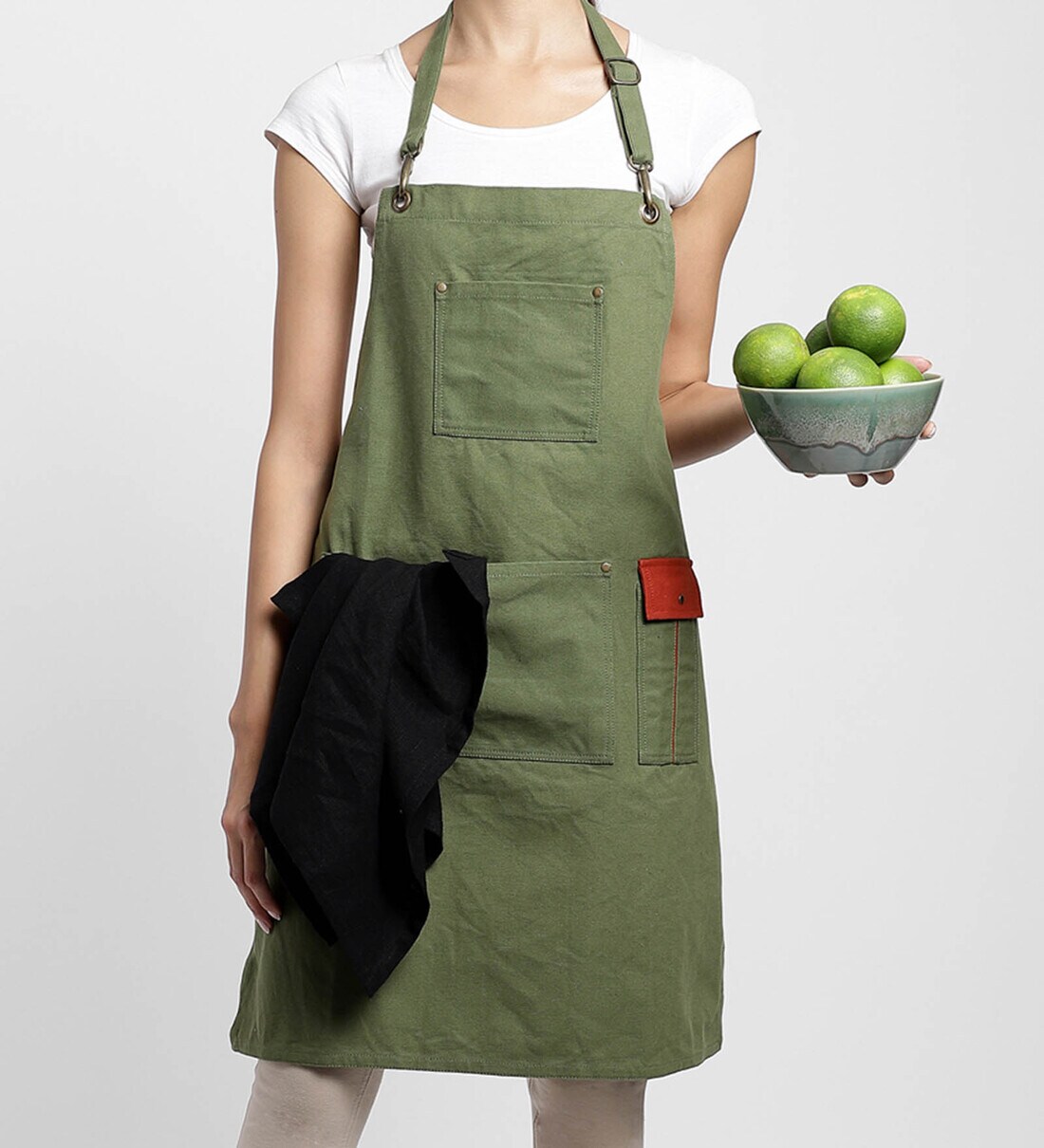 Buy Solid Green Cotton (Set of 2) Apron & Napkin Set Online - Aprons ...