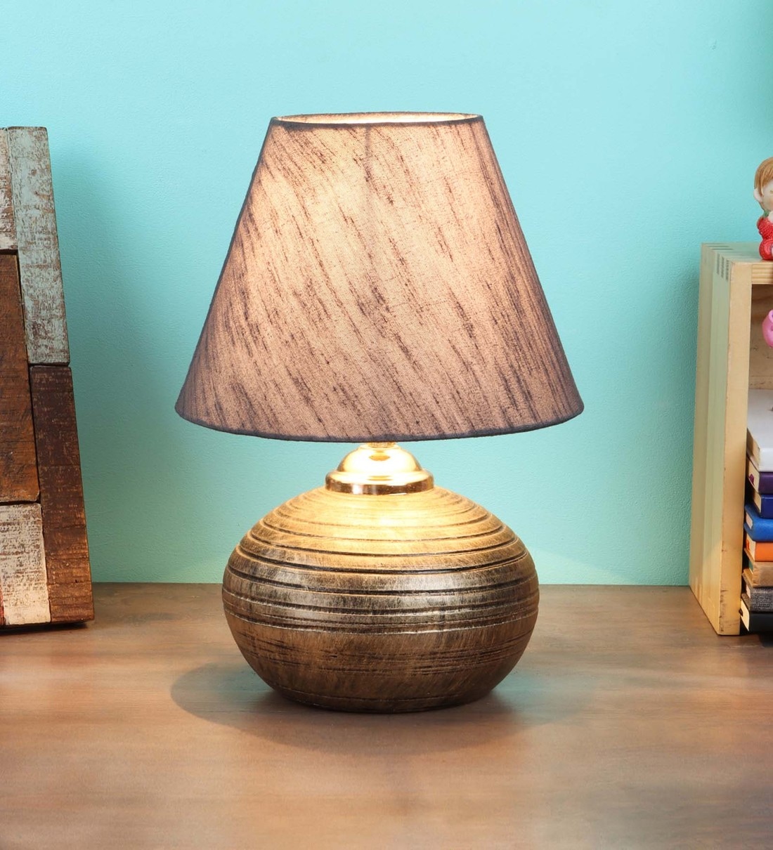 Buy Bastian Grey Fabric Shade Night Lamp With Teracotta Base By Foziq ...
