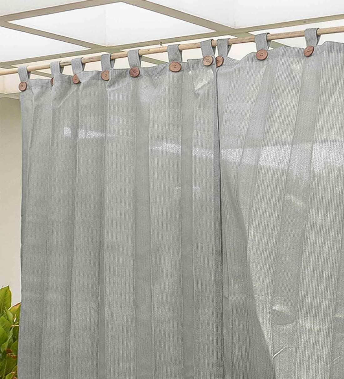 Buy Grey HDPE Semisheer 7.5 Feet Rod Pocket Curtain (Set of 2) by HIPPO ...