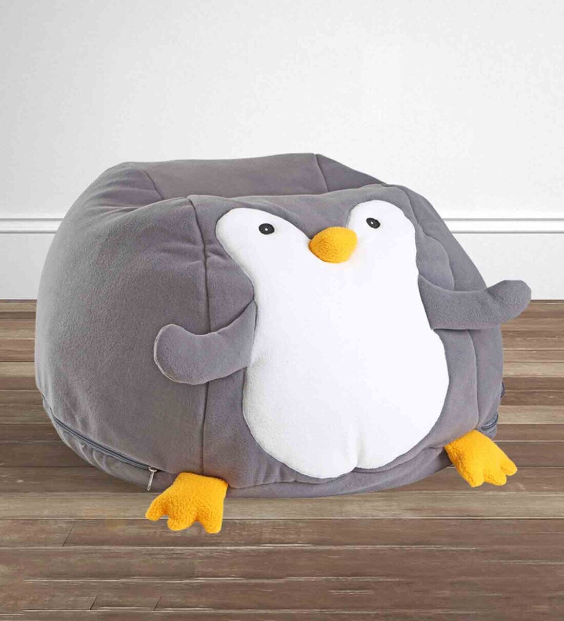 Buy Penguine Fabric Kids Bean Bag Cover in Grey colour Online - Kids ...