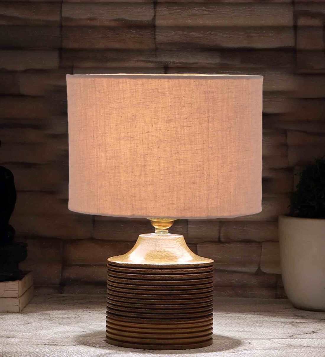Buy Grey Shade Table Lamp With Wood Base By New Era at 66% OFF by New ...