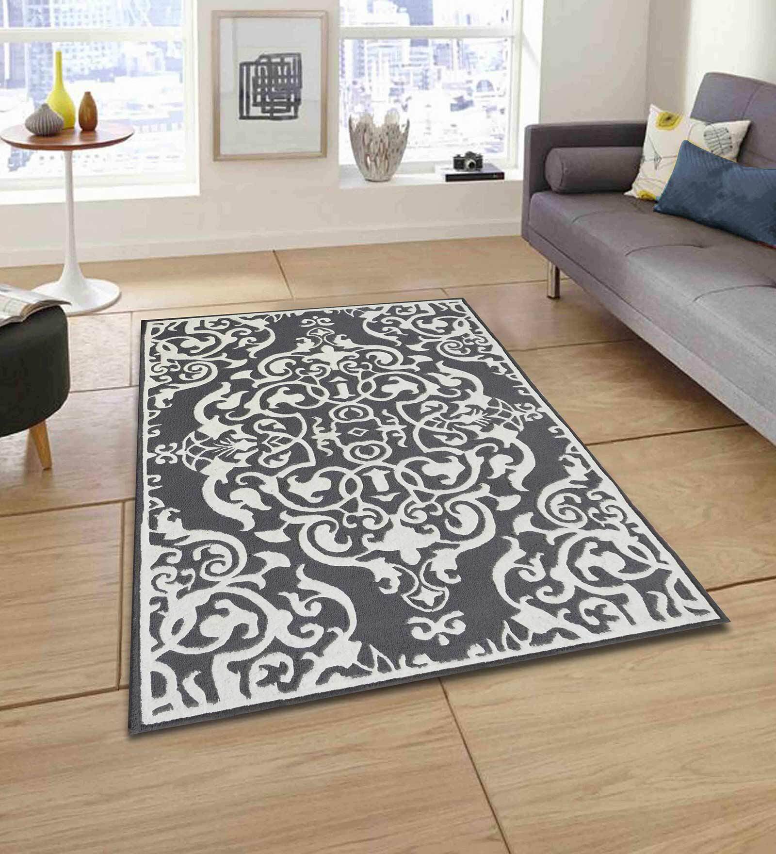 Buy Grey and White Wool Traditional 3 ft x 5 ft Hand Tufted Carpet by ...