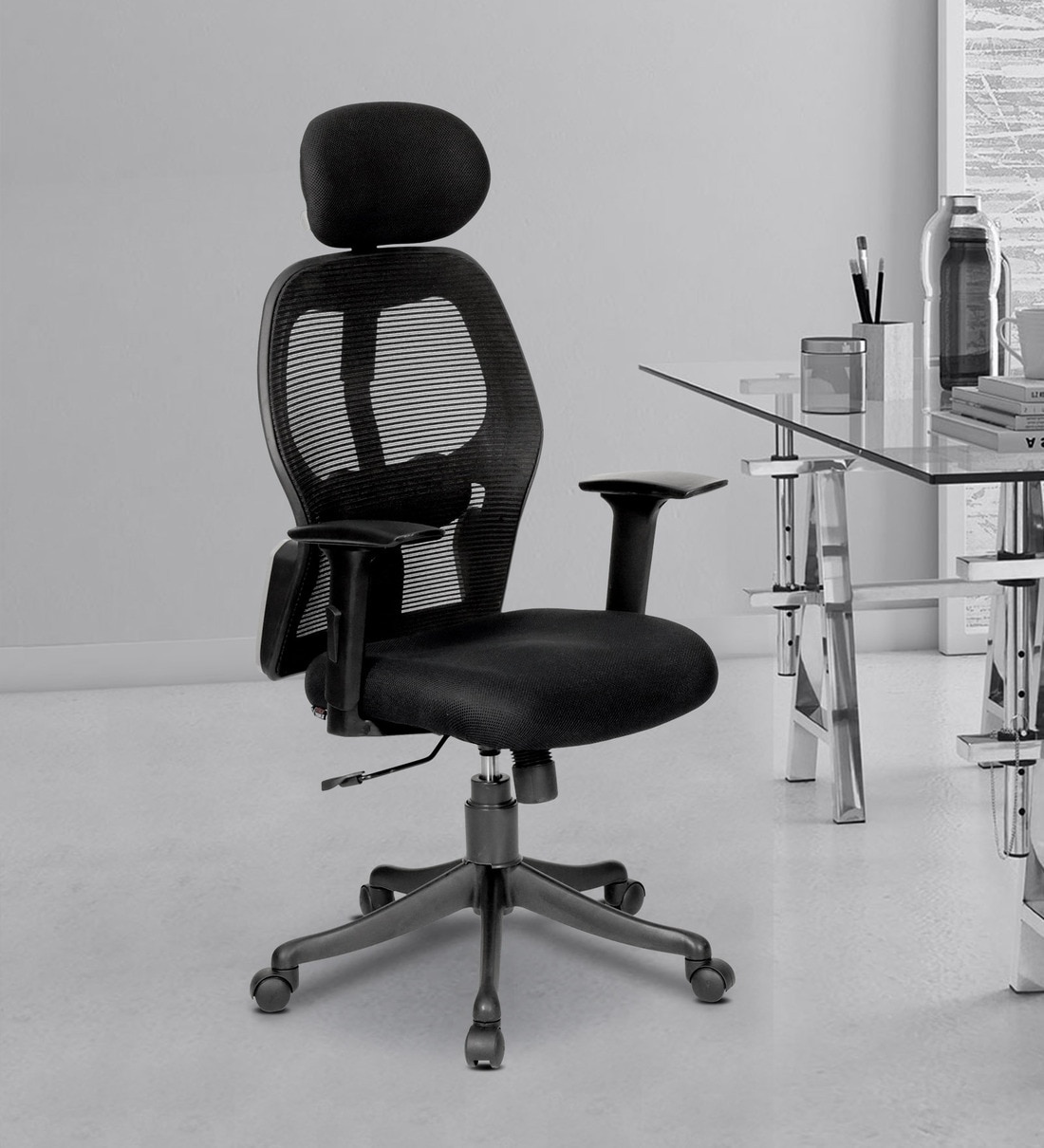 Buy Hamburg High Back Ergonomic Chair with Headrest in Black Colour at ...