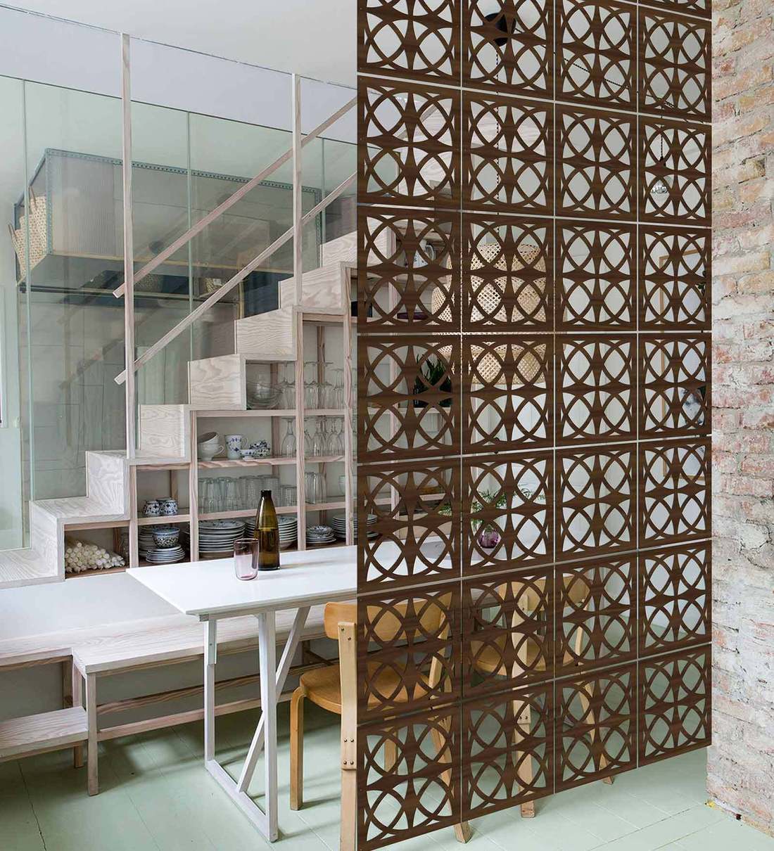 Buy MDF Engineered Wood Hanging Room Divider in Brown Colour Online ...