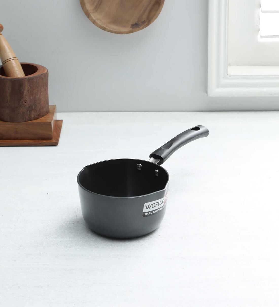 Buy Black Aluminium 3Mm Hard Anodized Non-Stick Tapper Sause Pan With ...