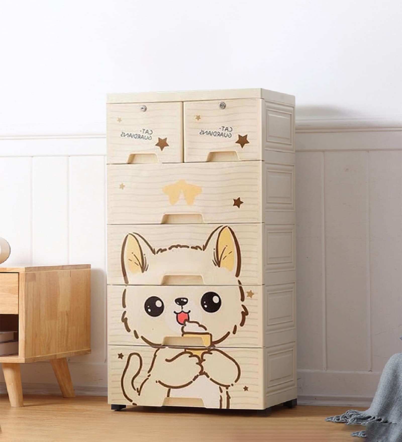 Buy Happy Animals Chest Of Drawers For Kids In Beige Colour Online ...