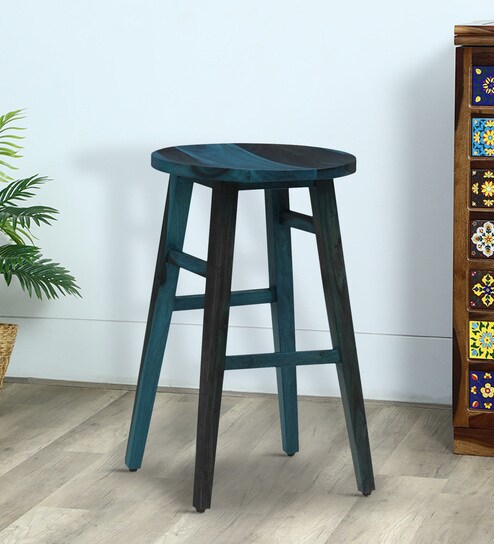 Buy Harrington Sheesham Wood Bar Stool In Ocean Blue Finish Online ...