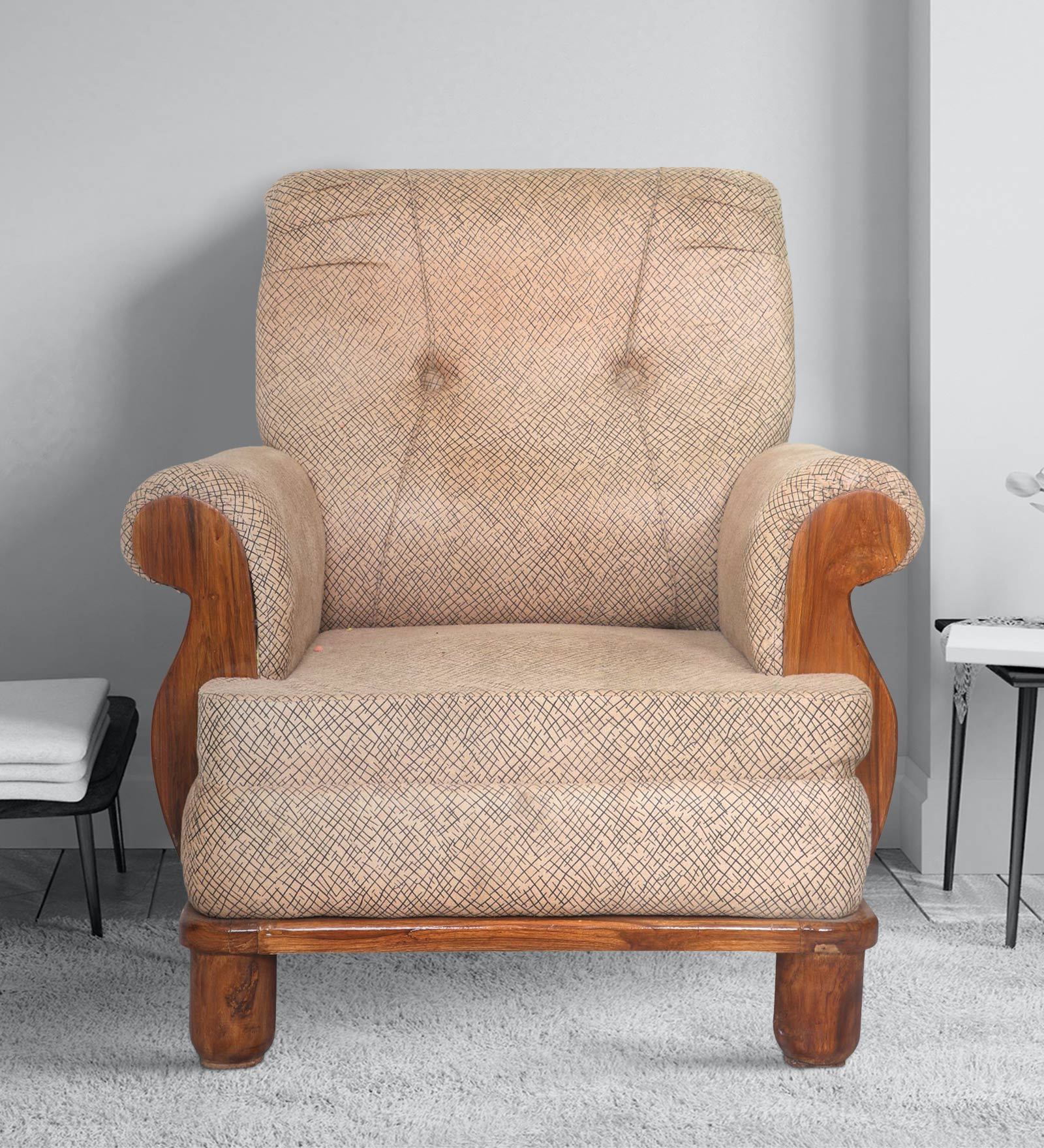 Buy Hector Solid Wood 1 Seater Sofa in Natural Finish Online ...