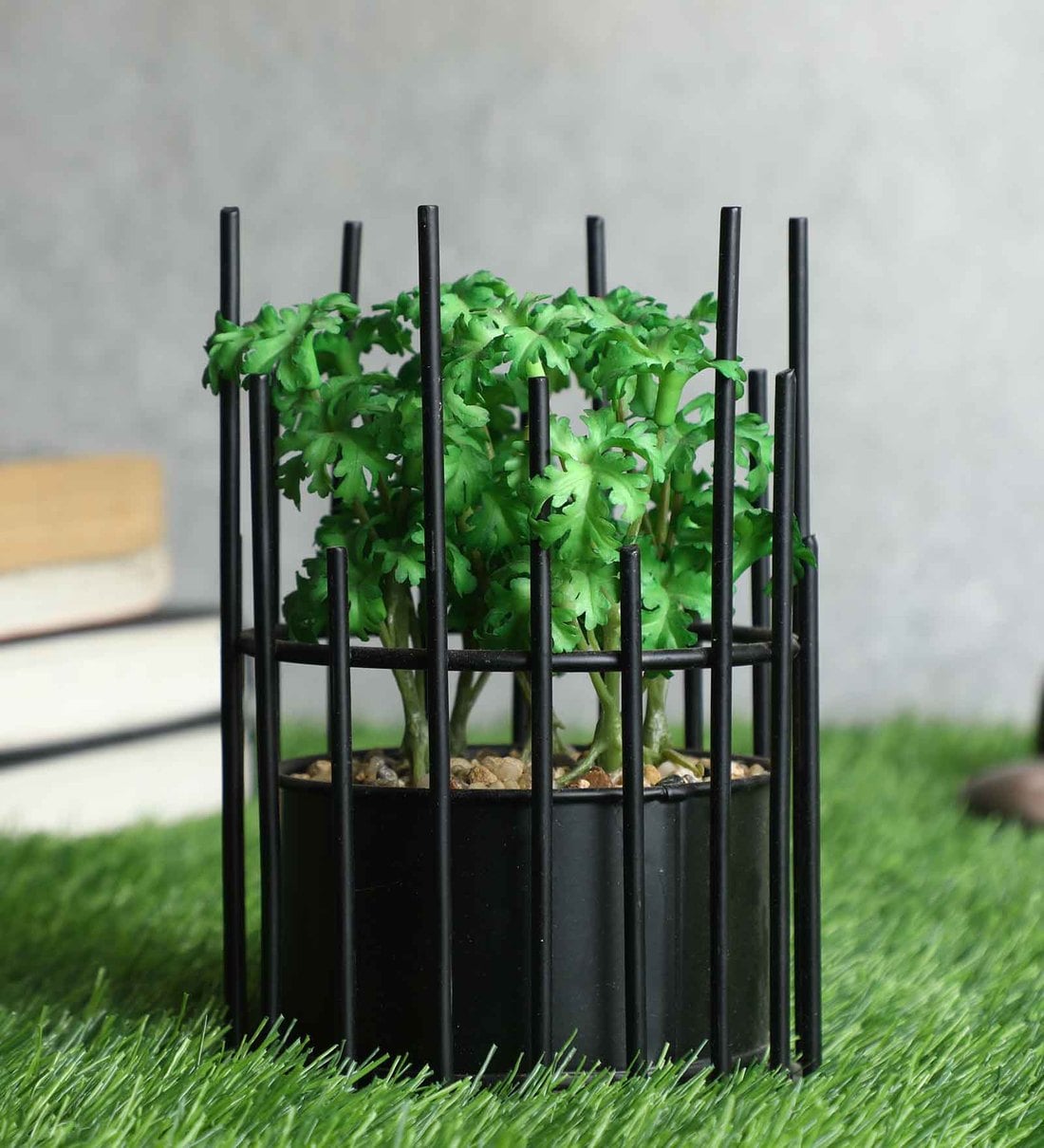 Buy Hide Green Polyester Hide Metallic Artificial Bonsai With Black Pot ...