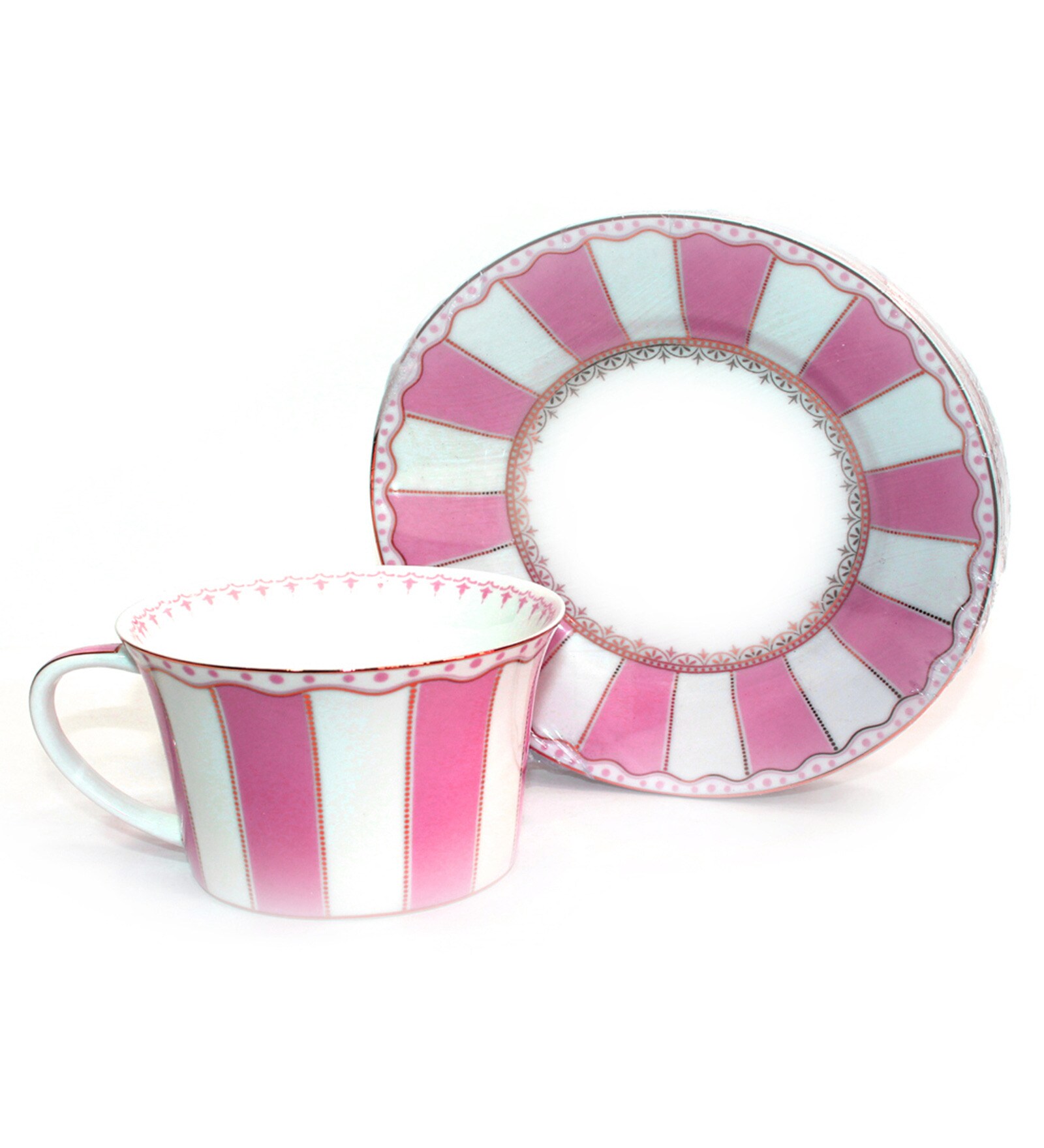 Buy Hi Luxe White and Light Pink Porcelain 250 ML Striped Cup and ...