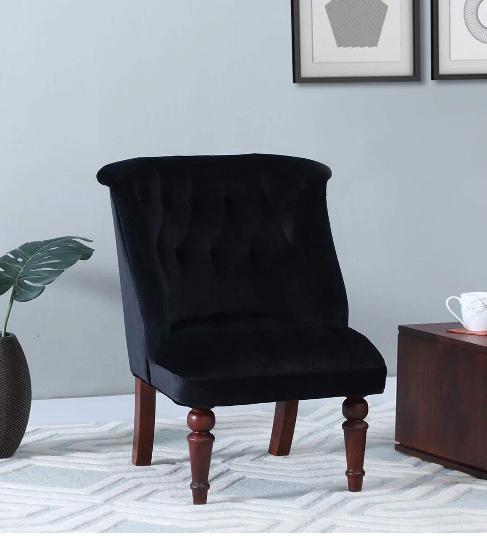 Buy Bethel Velvet Slipper Chair In Black Colour Online - Slipper Chairs ...