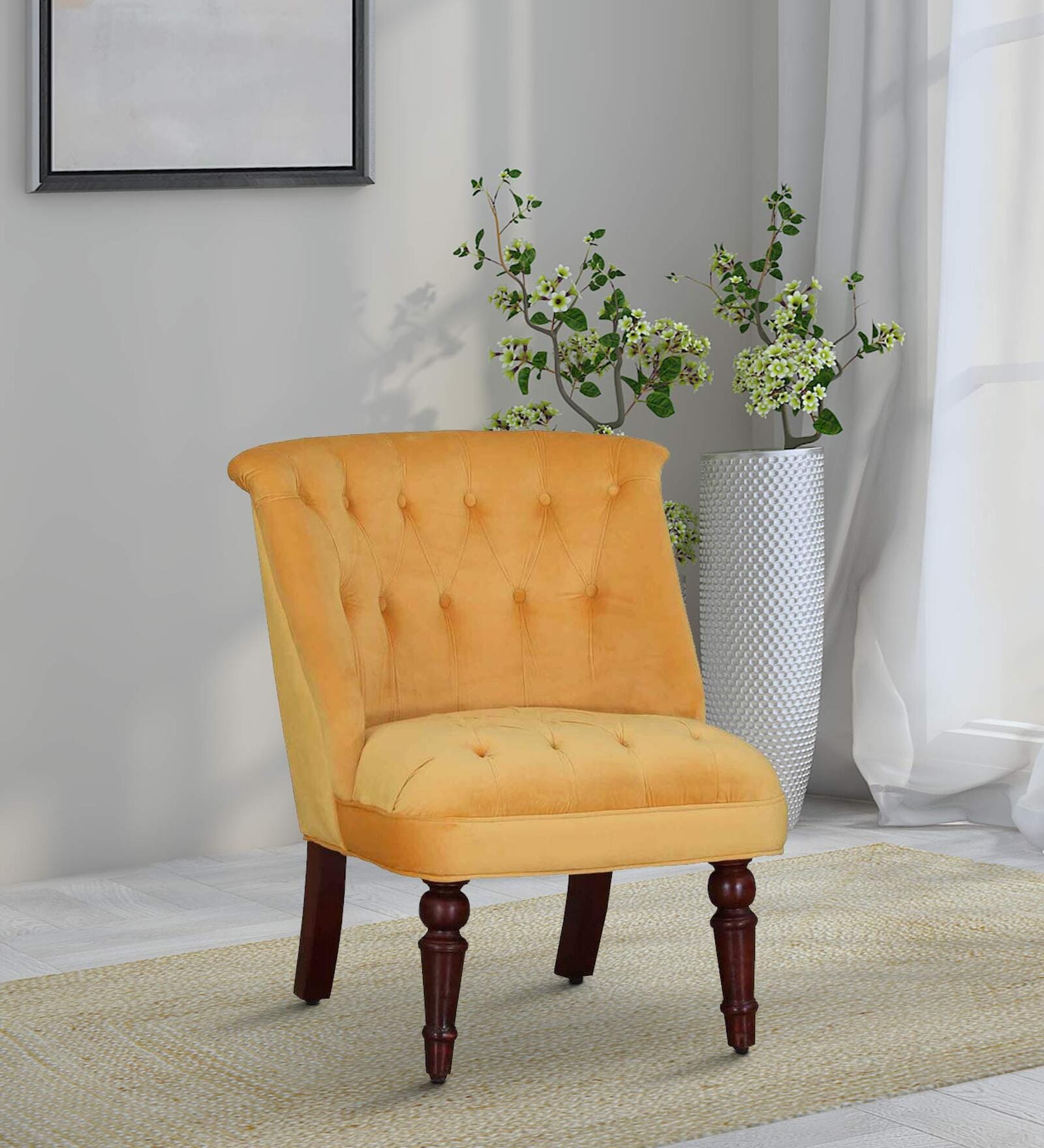 Buy Bethel Velvet Slipper Chair In Yellow Colour at 26% OFF by ...