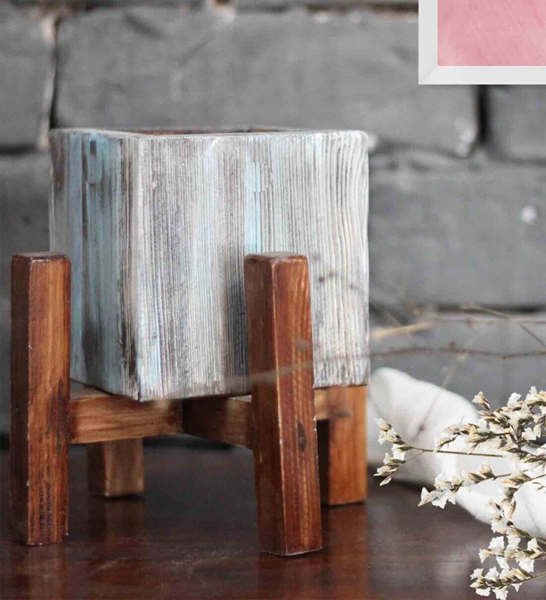 Buy Ice Blue Pinewood Asmi Planter With Stand Online - Desk Pots - Pots ...