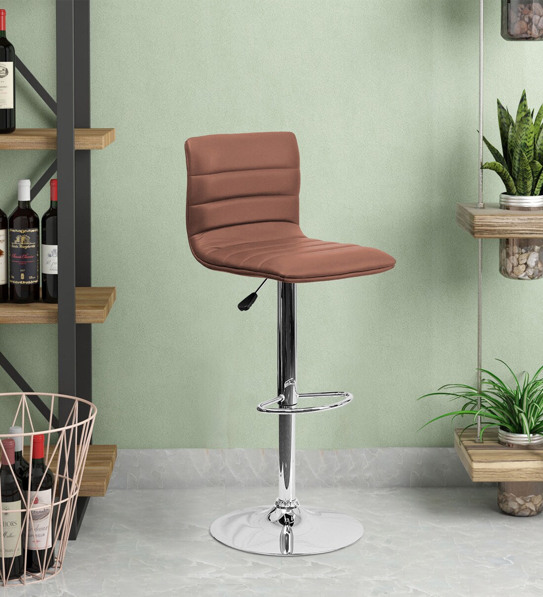 Buy Indus Leatherette Bar Stool In Brown Colour With Swivel Online ...
