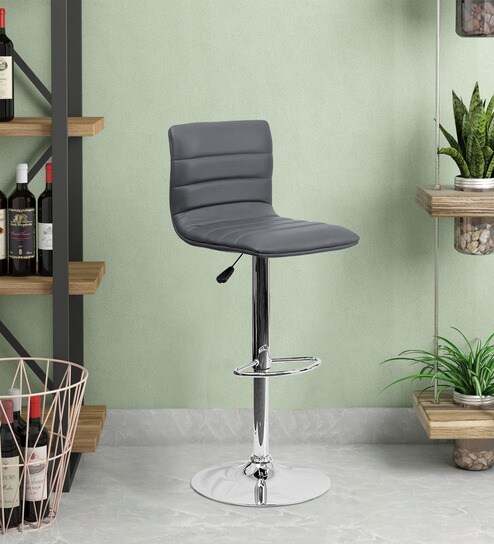Buy Indus Leatherette Bar Stool In Dark Gray Colour With Swivel Online ...