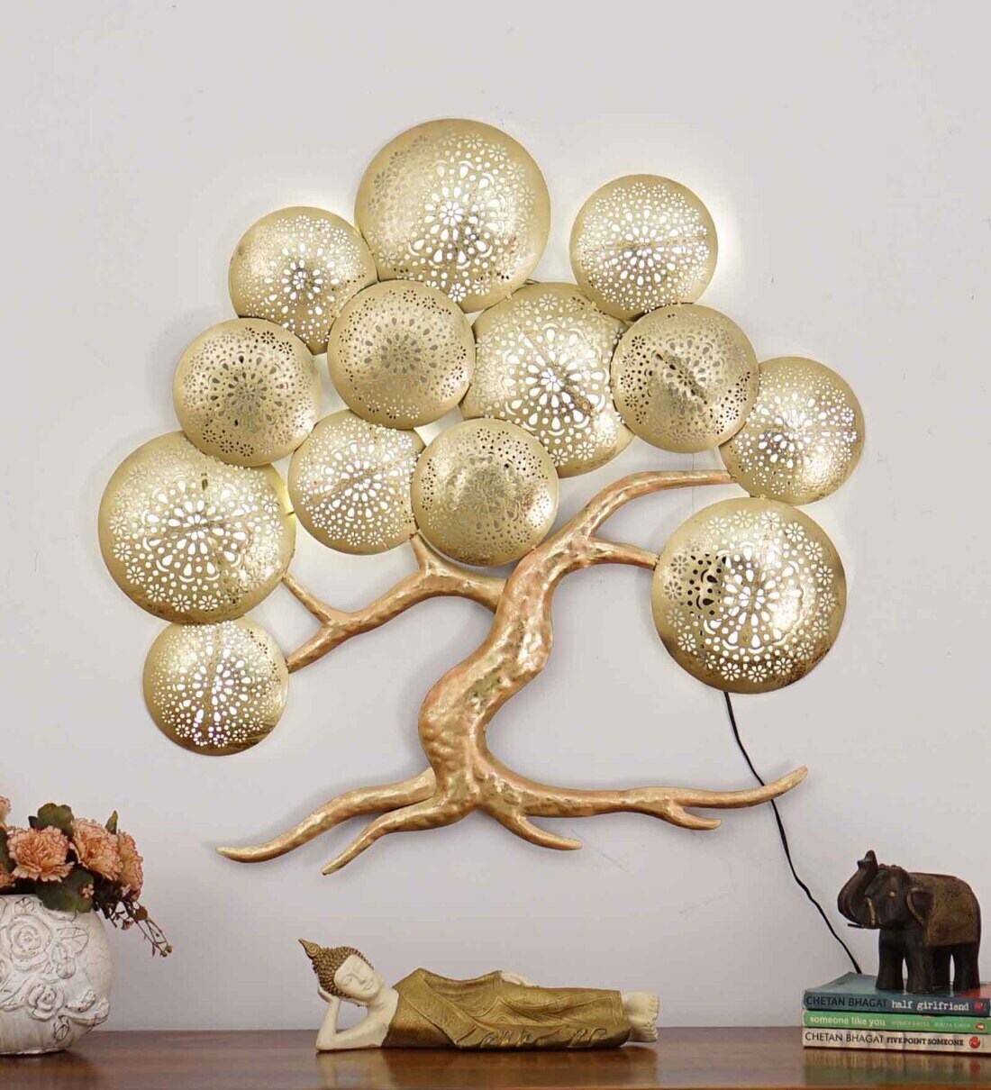 Buy Iron Jaanese Gold Tree With LED Metal Wall Art By The Sk Creative ...