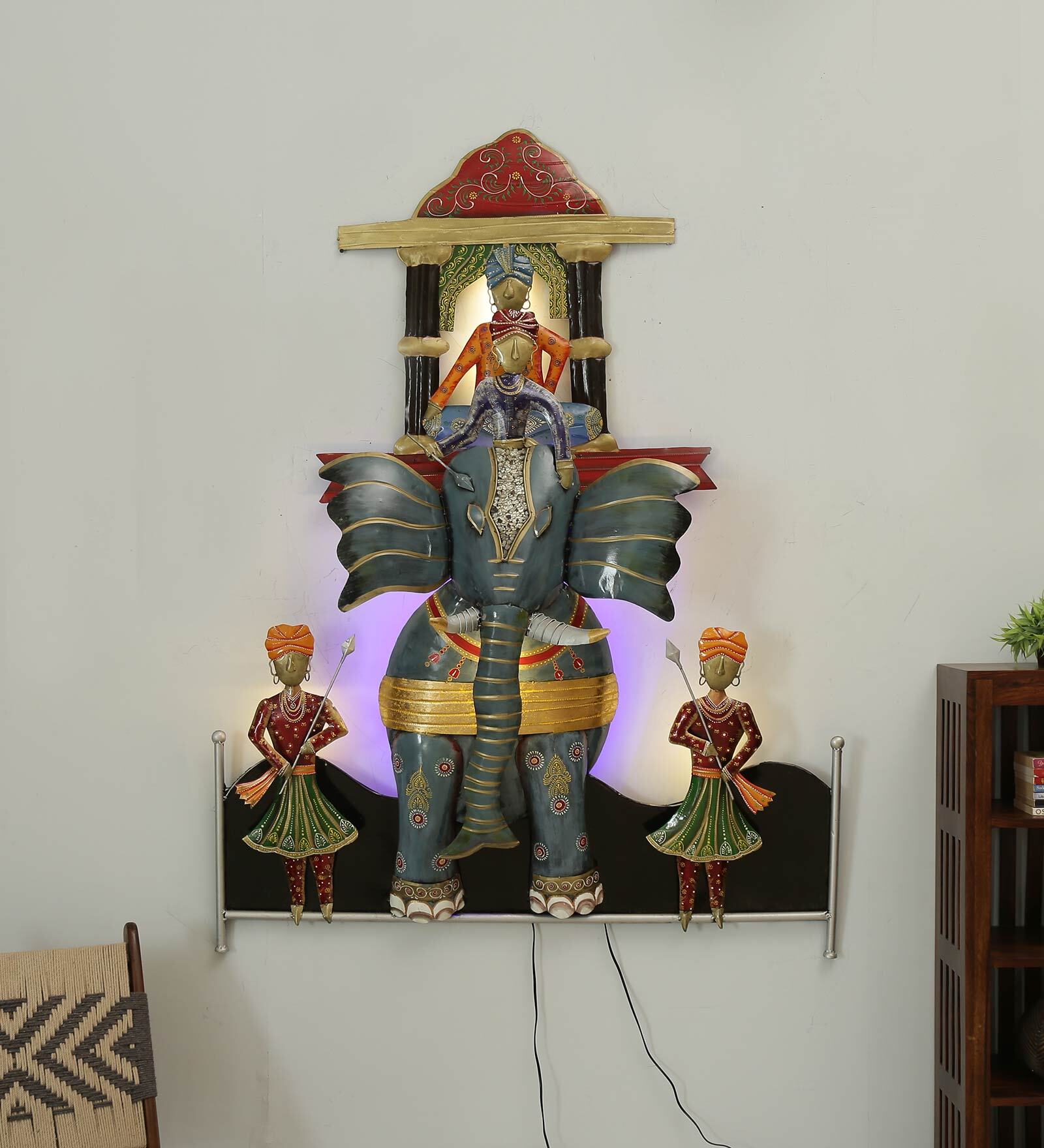 Buy Iron Mahavat Wall Art With LED In Multicolour By Decocraft Online ...