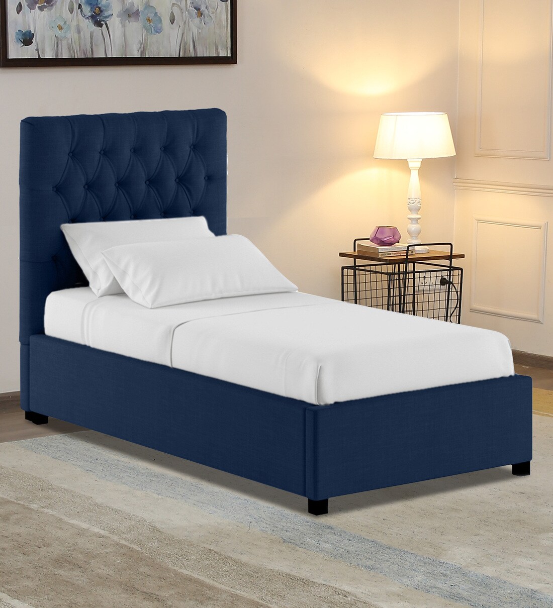 Buy Isko Fabric Upholstered Single Bed in Royal Blue Colour with ...