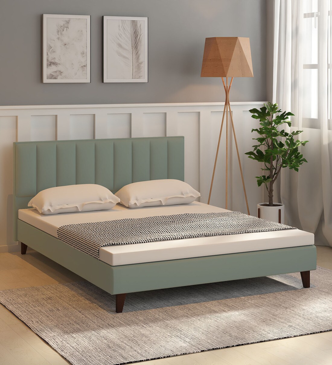 Buy Isobel Upholstered Queen Size Bed In Grey Colour Online ...