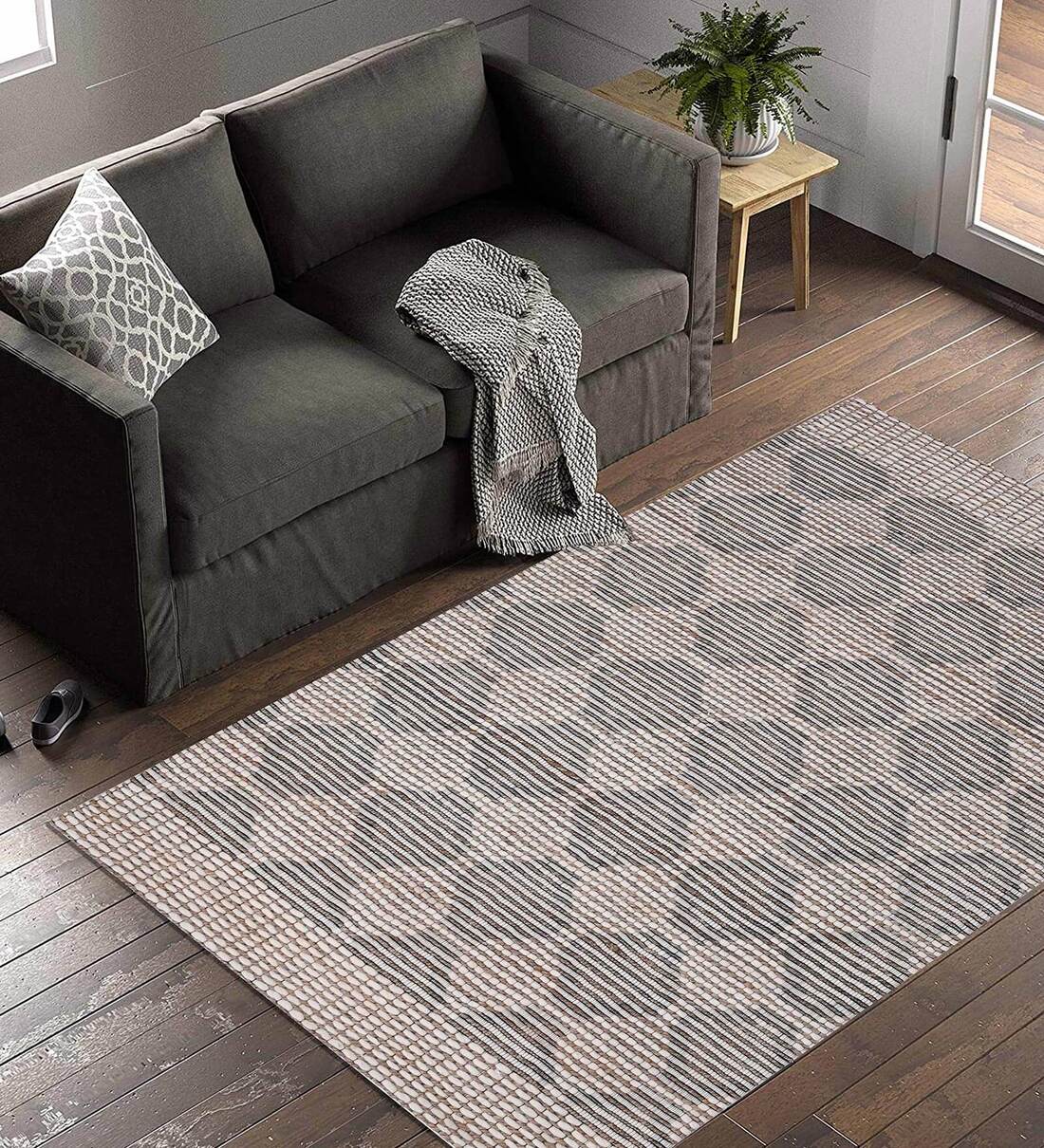 Buy Ivory Natural Wool,Jute, Polyester Geometrical Hand Woven Carpet By ...
