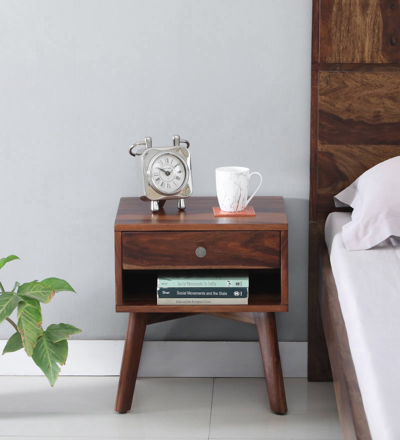 Buy Padova Sheesham Wood Bedside Table In Rustic Teak Finish With ...