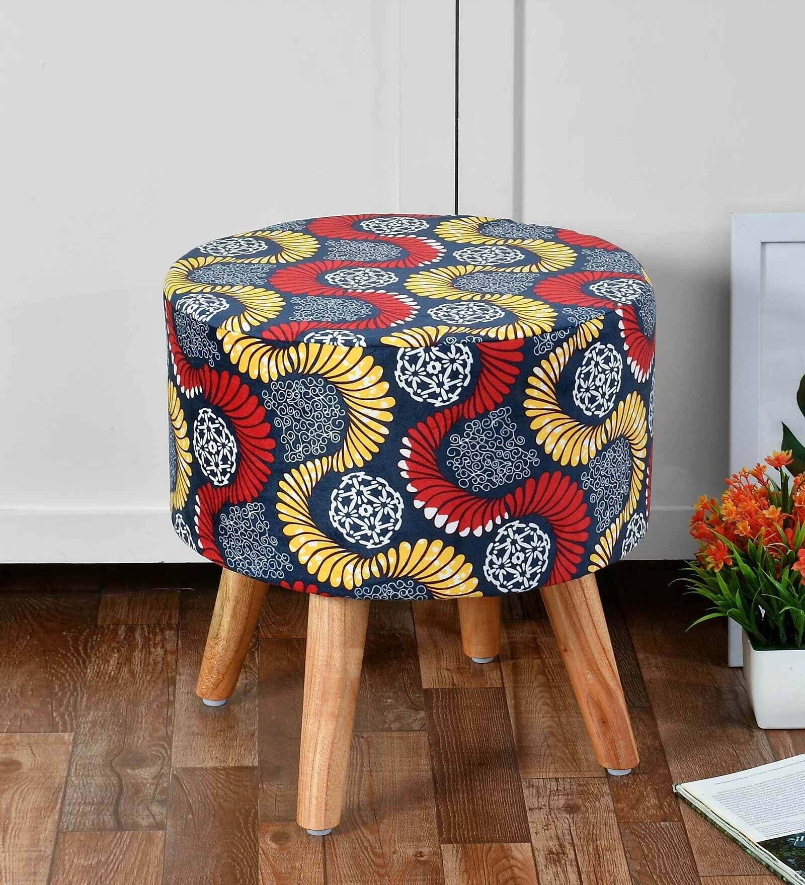 Buy Jasmine Fabric Seating Stool in Multi Colour Online - Contemporary ...