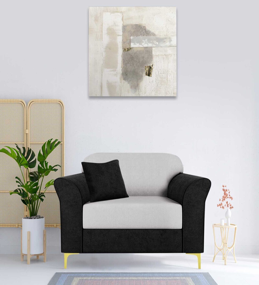 Buy Jordan Velvet 1 Seater Sofa in Adam Black & Concreate Grey Colour ...