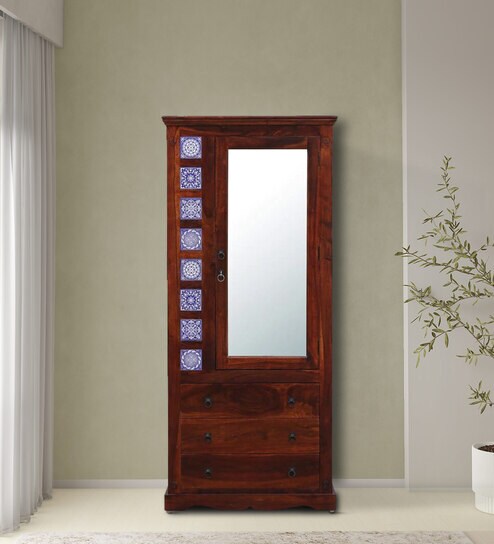 Buy Kamchini Sheesham Wood Single Door Wardrobe In Honey Oak Finish With Mirror Online - 1 Door ...