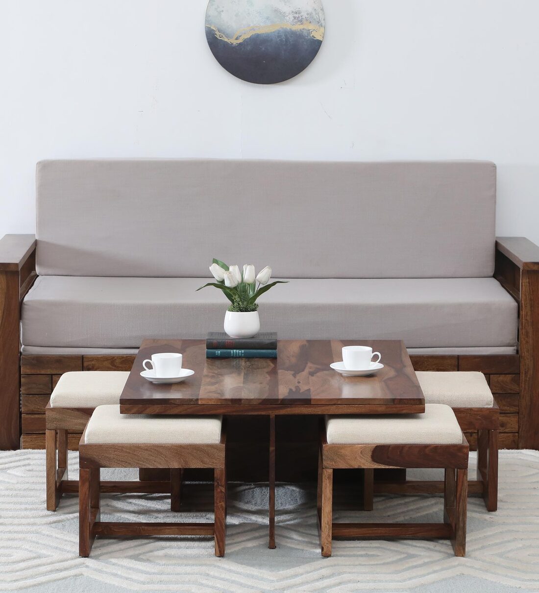 Buy Kelty Sheesham Wood Nesting Coffee Table Set in Rustic Teak Finish ...