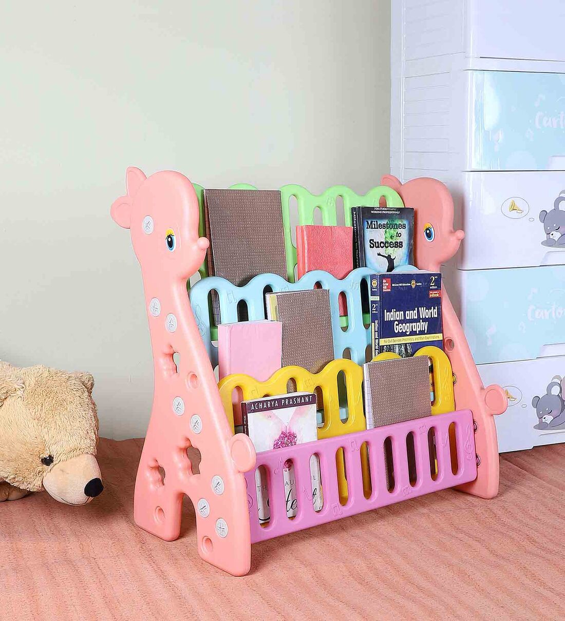 Buy Plastic Kids Bookshelf in Pink & Multi Colour Online - Kids ...