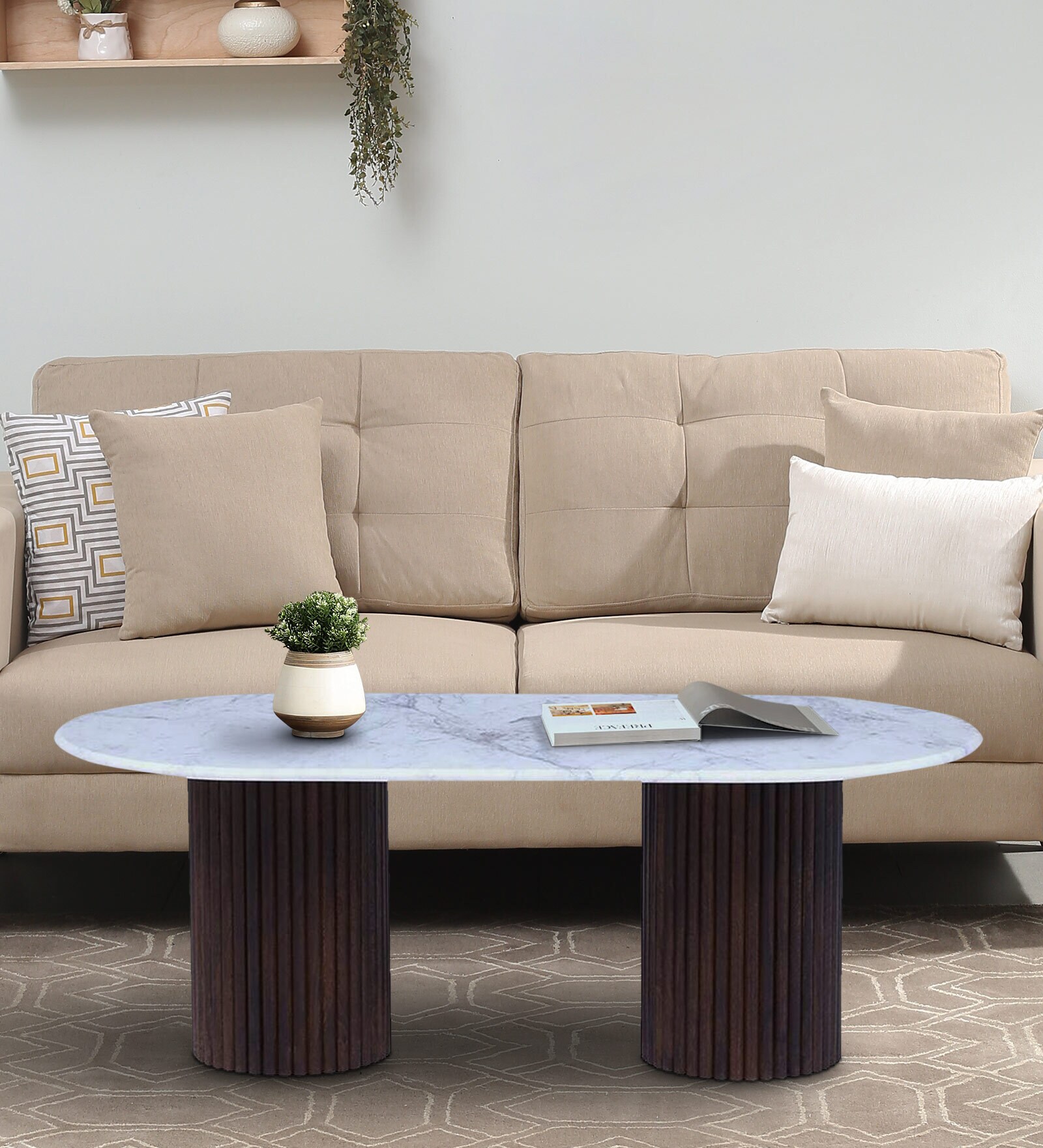 Buy Cierra Solid Wood Coffee Table In Walnut Finish With Marble Top at ...