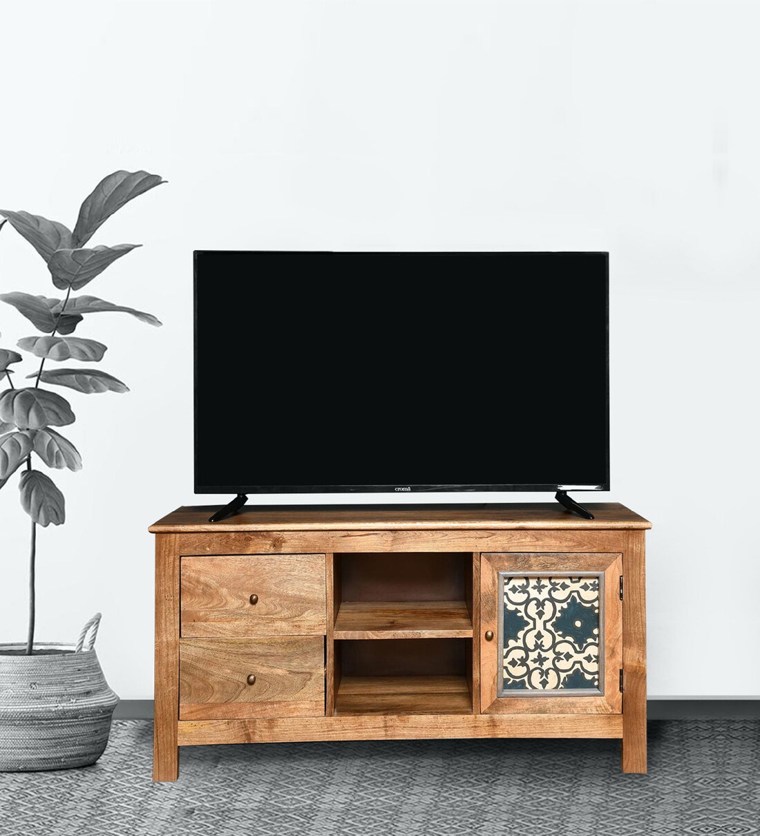 Buy Kolam Sheesham Wood TV Console in Teak Finish Online - Contemporary ...