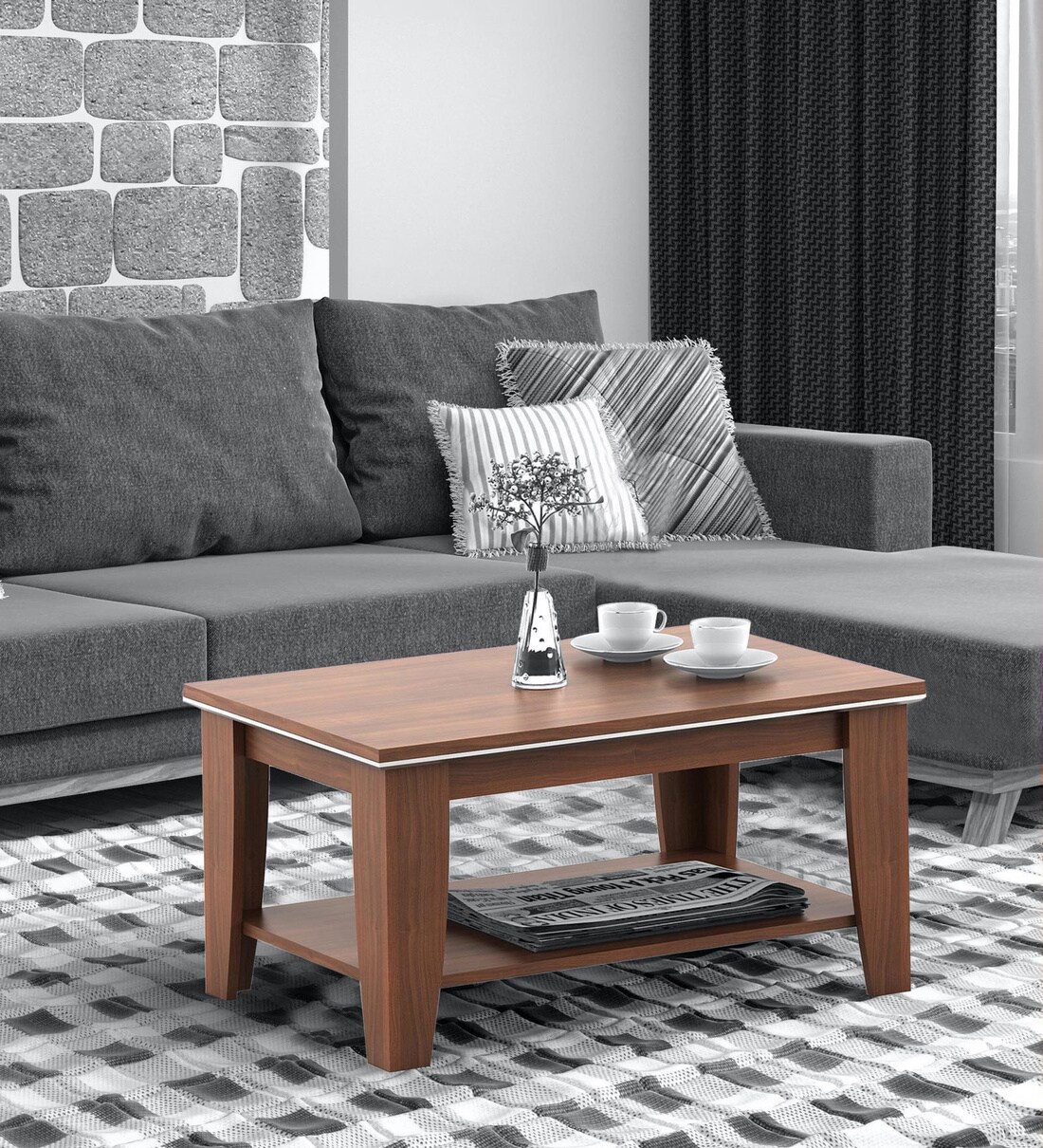 Buy Kosmo Coffee Table in Walnut Rigato Woodpore Finish Online - Modern ...