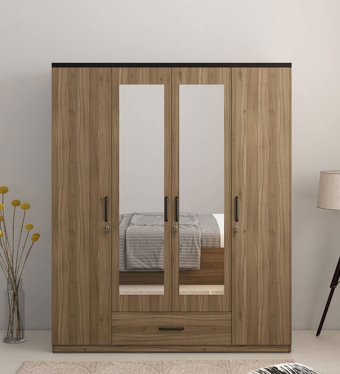 Buy Kosmo Hover 4 Door Wardrobe in Lyon Walnut & Natural Wenge Finish ...