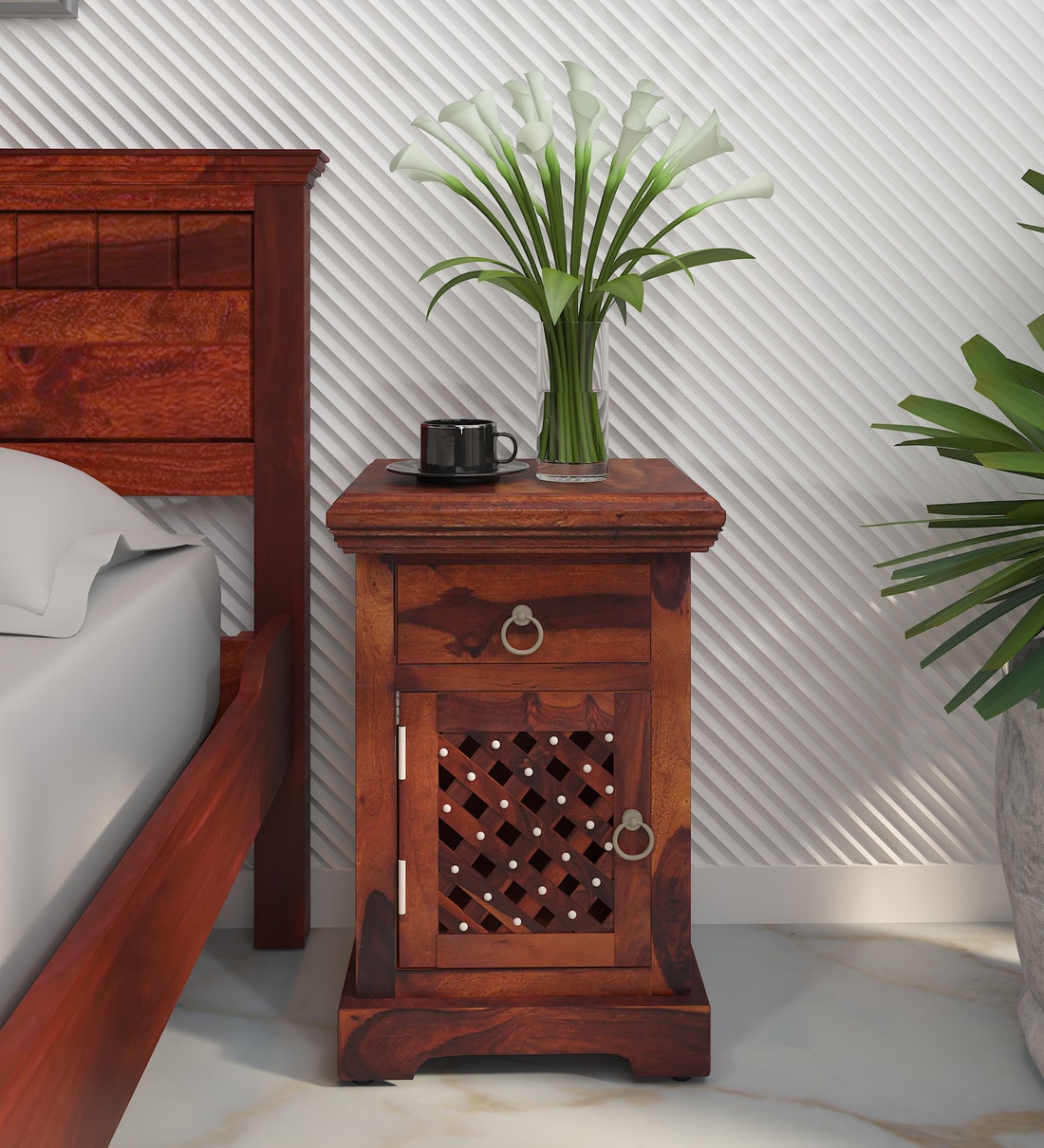 Buy Krisa Sheesham Wood Rhs Bedside Table In Honey Oak Finish With ...